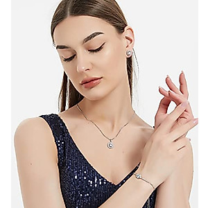 UDYLGOON Round Earrings Necklace Bracelet Jewelry Set For Women Bridal Bridesmaid Party Prom Daily (Silver)