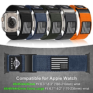 Rugged Nylon Band for Apple Watch Ultra Band 49mm 45mm 44mm 42mm,Soft Sport Loop Adjustable Wristbands Replacement Strap for Apple Watch Band iWatch Ultra Series 9/8/7/SE/6/5/4/3/2/1,USA Flag light blue