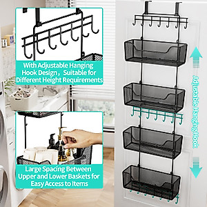 HapiRm Over The Door Organizer - Hanging Door Organizer with 4 Metal Large Capacity Baskets and Adjustable Coat Hook, Behind Door Storage for Bathroom Bedroom Kitchen Pantry Closet Cabinet