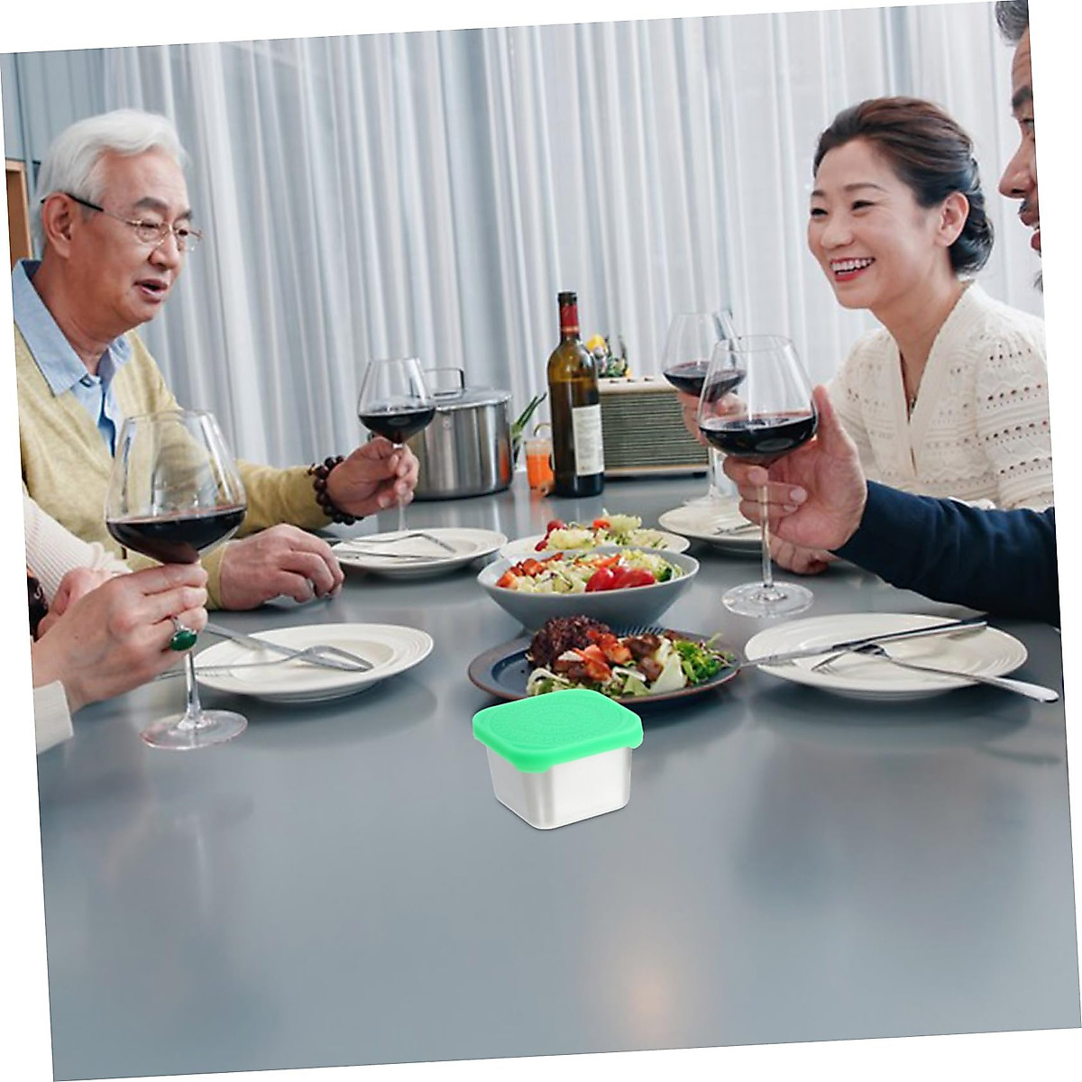 BIUDECO Family Dinner Picnic Essential 4pcs Stainless Steel Salad Dressing Boxes Leakproof Condiment Containers with Silicone Seal for Travel