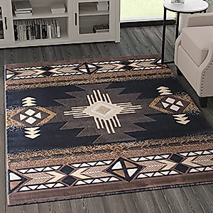 South West Native American Area Rug 5 Feet X 7 Feet Black Design C318