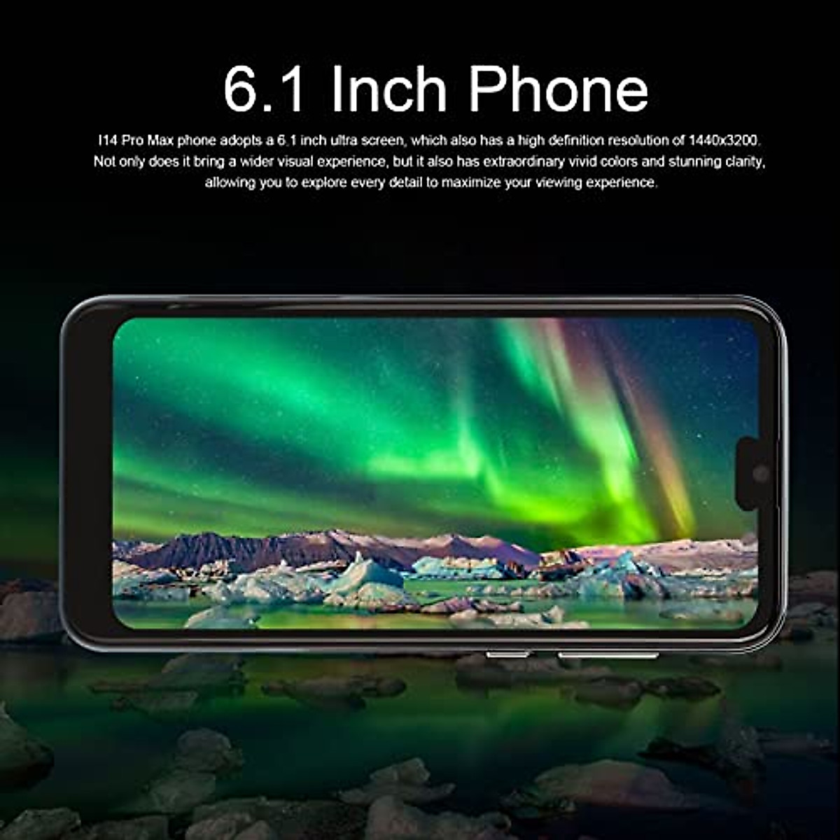 6.1 Inch Face Recognition Phone 6800mAh I14 Pro Phone 4GB 32GB Black Front 8MP Rear 16MP for Work Use (US Plug)