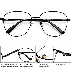 SOJOS Oversized Aviator Blue Light Blocking Glasses for Women Men, Metal Frame Clear Lens Eyeglasses SJ5098, Matte Black Frame/Anti-Blue Light Lens