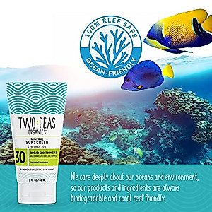 Two Peas Organics - All Natural Organic SPF 30 Sunscreen Lotion - Coral Reef Safe - Baby, Kid & Family Friendly - Chemical Free Mineral Based Formula - Waterproof & Unscented - 3oz (1 Pack)