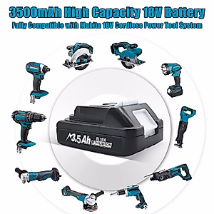 POWTREE Upgraded 3.5Ah 2Packs BL1860B Battery and DC18RD Charger Compatible with Makita 18V Battery BL1860 BL1850 BL1850B BL1840 BL1840B BL1830 BL1830B BL1815B LXT400 18-Volt Power Tools Batteries