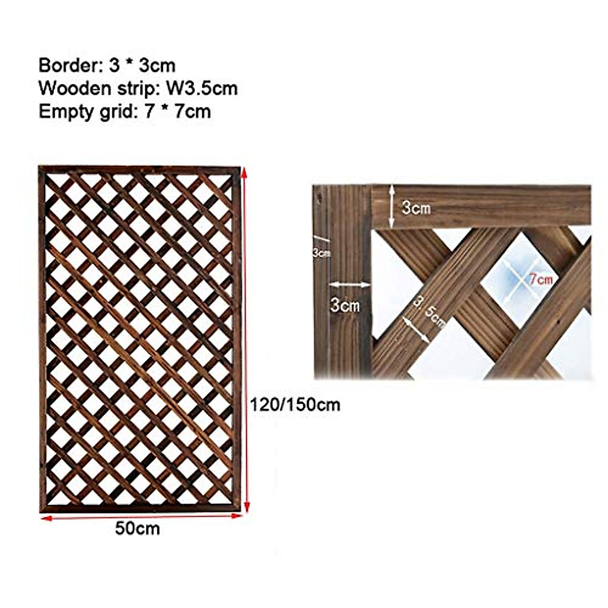 QBZS-YJ Garden Trellis Privacy Square Lattice Solid Wood Garden Screen Trellis Outdoor Products Wooden Grid Sheet Outdoor Climbing Frame Wooden Fence (Size : L50CMW3CMH150CM)