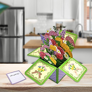 Roses Pop Up Cards Paper Flower Bouquet Card Box 3D Popup Flower Greeting Cards with Note Card and Envelope Fathers Day Card Birthday Cards for Women Wife Mother Birthday Gift Cards Thank You Cards