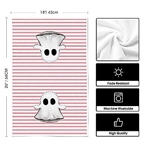 Artoid Mode Pink Stripes Ghost Boo Spooky Halloween Kitchen Towels Dish Towels, 18x26 Inch Bow Knot Decoration Hand Towels Set of 4
