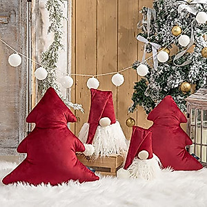 Phantoscope Pack of 2 Merry Christmas Decorative Throw Pillows Xmas Tree and Gnome Soft 3D Shaped Cushion, Red, 15.5 x 17 & 5.5 x 8.5 inches