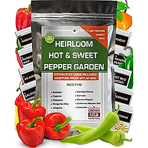 10 Sweet and Hot Pepper Seeds for Gardening Indoors & Outdoors - Non GMO Heirloom Pepper Seeds Variety Pack - Cayenne, Anaheim, California Bell & More