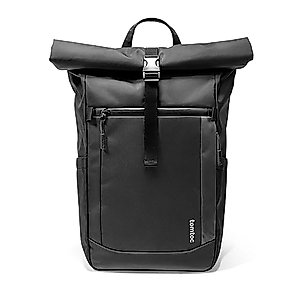 tomtoc Roll Top Laptop Backpack, Lightweight, Water-Resistant Commute Expandable Casual Daypack for 13-16 inch MacBook, Rucksack for Work College Trip, Large Capacity Adjustable 17-23L, Black