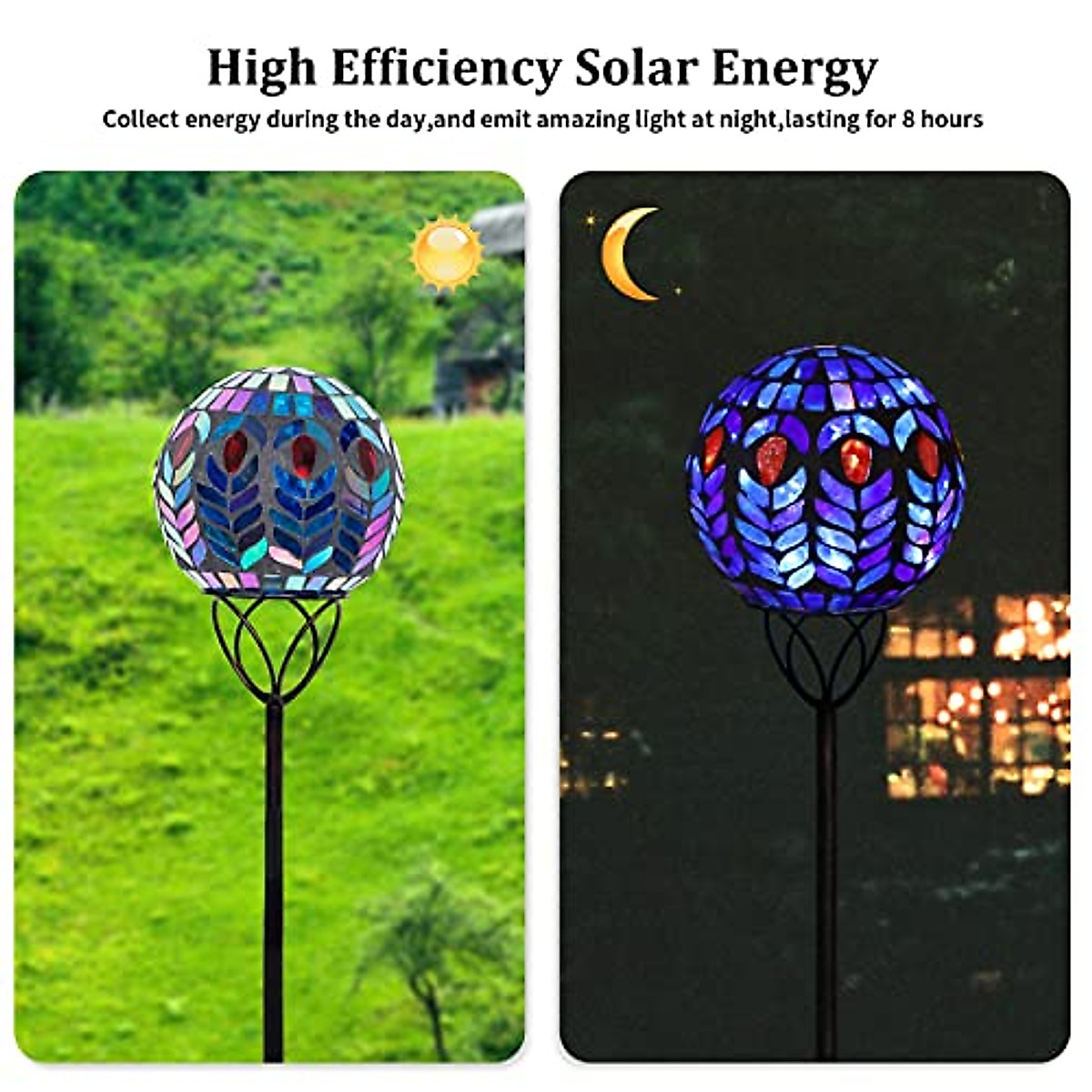 Afirst Solar Outdoor Garden Lights Decorative - Mosaic Solar Stakes Gazing Ball Waterproof Outdoor Lights Stakes for Pathway Yard Lawn Decoration(Multi)