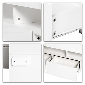 IKIFLY White Stand for 65+ inch TV, Modern LED TV Stand w/16 Colors&Remote Control Lights, High Glossy Cabinet w/Storage&2 Drawer, Entertainment Center for Living Room