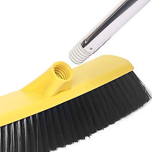 Push Broom with Long Handle, Floor Brush 47.6 inch Soft Bristle Broom 12.2" Wide for Cleaning Bathroom Kitchen Patio Garage Deck Tile Floor