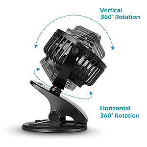 SkyGenius Battery Operated Stroller Fan, Rechargeable USB Powered Mini Clip on Desk Fan