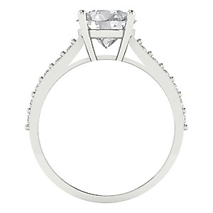 2.18 Ct Round Cut Clear Simulated Diamond 14K White Gold Solitaire with Accents Engagement Promise Bridal Ring Size 5.5