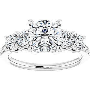 Moissanite World Cushion Cut 3.00Ct, VVS1 Clarity, Moissanite Diamond, 925 Sterling Silver Ring, Five Stone Promise Ring, Bridal Ring, Engagement Ring, Party Jewelry (5.5)