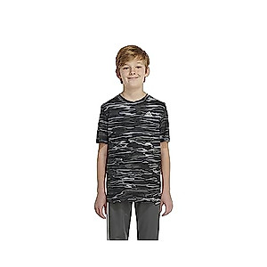 adidas Boys' Short Sleeve Cotton Allover Camo BoS Logo T-Shirt, Black (New)