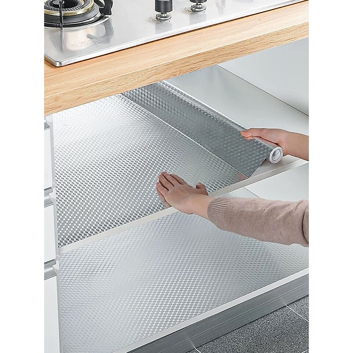 Kitchen Backsplash Stickers Wallpaper, Kitchen Stickers Self Adhesive Kitchen Aluminum Foil Stickers Oil Proof Waterproof Stove Sticker (15.7X118 Inches)