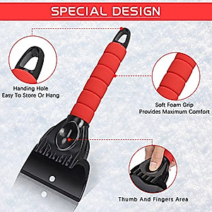 BiSiViO 2 Pack Ice Scraper with Foam Grip, Snow Shovel Brush Removal Tools, Car Winter Kit, Window Frost Remover Brush Tool for Cars Truck Window Cleaning Kit Camping Outdoor
