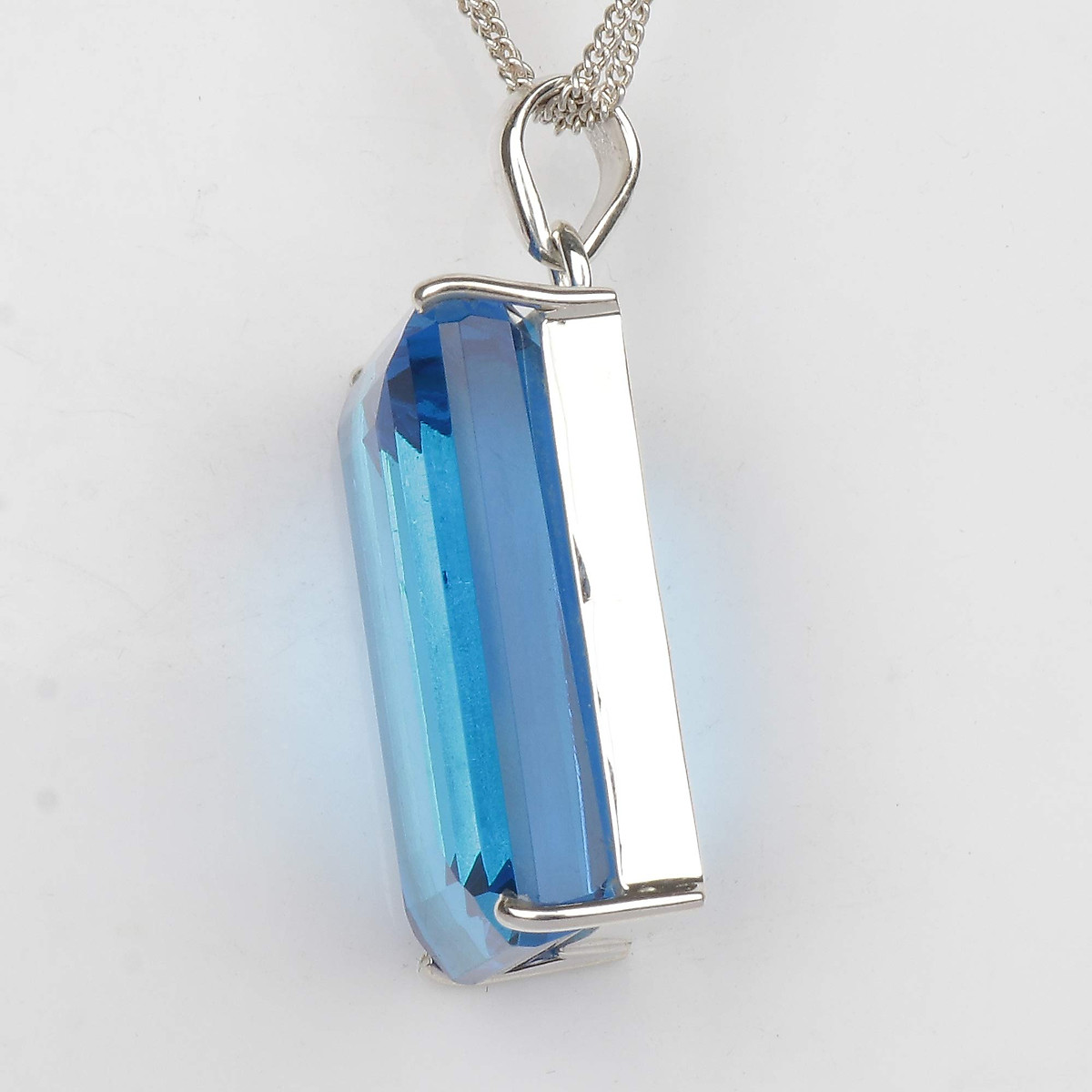GEMHUB 105 Carat Blue Topaz Gemstone Pendant Without Chain 925 Sterling Silver Emerald Shape Topaz Pendant Without Chain