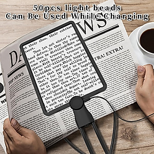 Hands Free 9.4"x6.7" Full-Page 5X Magnifying Glass for Reading, Large Lighted Magnifier with 50 LED Lights, Flexible Gooseneck Magnifier for Neck Wear Repair Sewing Low Vision Elderly