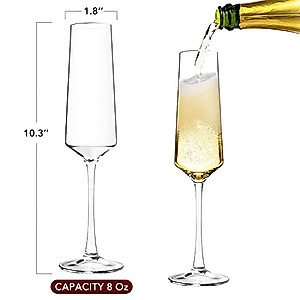 Chouggo Champagne Flutes Glass Set of 6, Hand Blown Glasses - Hand Crafted by Artisans - Premium Crystal - Gift for Birthday, Wedding, Anniversary, Christmas - 8oz, Clear