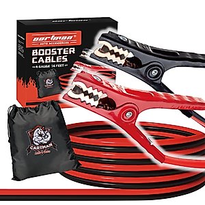 CARTMAN 4 Gauge 16 Feet Jumper Cables 300AMP Heavy Duty Booster Cable in Carry Bag