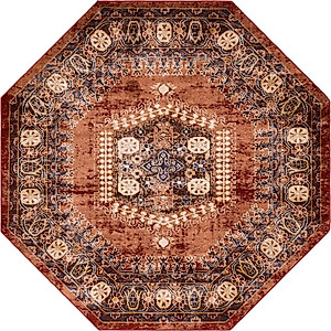 Unique Loom Utopia Collection Area Rug - Larissa (7'Octagon, Terracotta/ Blue)