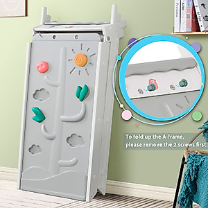 Merax Foldable Triangle Climber, 4-in-1 Kids Hideaway Play Tent with Art Easel, Stool for Toddlers, Climbing Triangle Crawling Tunnel Toy Activity Play Set (White)
