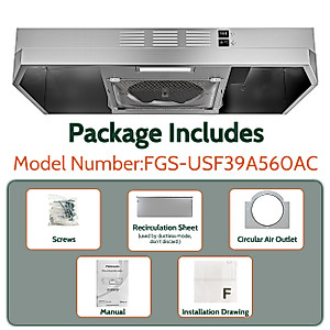 FIREGAS 24 inch Range Hood Under Cabinet, 300CFM Ducted/Ductless Convertible Kithen Hood in Stainless Steel with 2 watt LED Light and Filter, 2 fan speeds, hassle-free installation