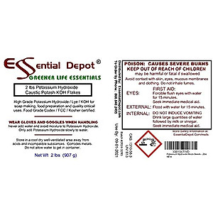 Potassium Hydroxide Flakes KOH, 2 lbs Caustic Potash Anhydrous KOH Dry Electrolyte - HDPE Container with resealable Child Resistant Cap