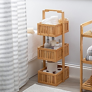 Organize It All Basket Bamboo Bathroom Storage, Brown
