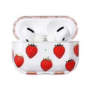 AKABEILA Apple Airpods Pro Case Cover for Women,Compatible with Apple Airpods Pro Case Clear with Designs Patterns Hard PC Shockproof [Front LED Visible ] Anti-Fall Full Protector, Strawberry