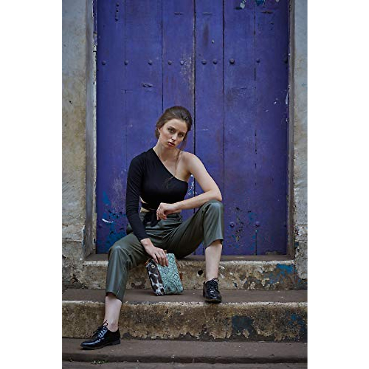 Myra Bag Floral Upcycled Canvas & Cowhide Wristlet Bag S-1143