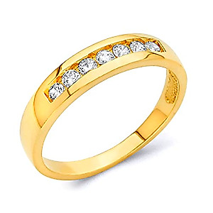 TWJC Ladies 14k Yellow Gold Engagement Ring and Wedding Band Bridal Set - Size 7.5(RG218EB)