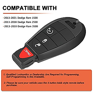 SaverRemotes 4 Button Key Fob Compatible for 2013-2018 Dodge Ram 1500 2500 3500 Keyless Entry Remote Replacement for GQ4-53T