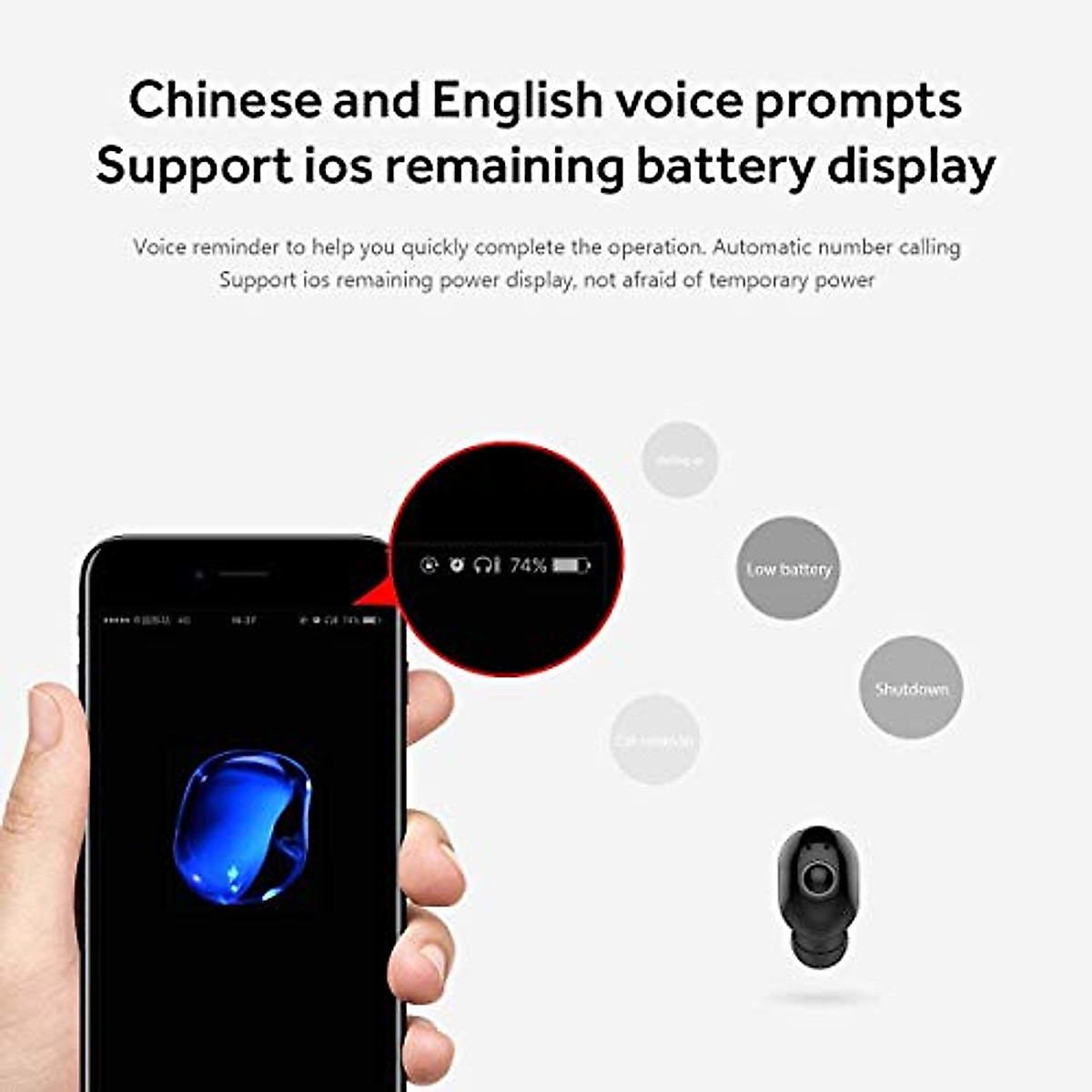 Mini Invisible Bluetooth Headphone Handsfree in Ear Headset Earbud Earphone with Microphone Noise Cancelling Wireless Earbud for iPhone, Samsung, HTC, Sony and Much More Android Phones (1 x Black)