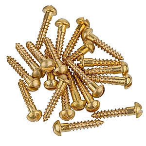 #6 x 5/8" Solid Brass Round Head Slott Drive Wood Screws - Pack of 25 - Self Tapping Screws for Wood - RH6-B (25)
