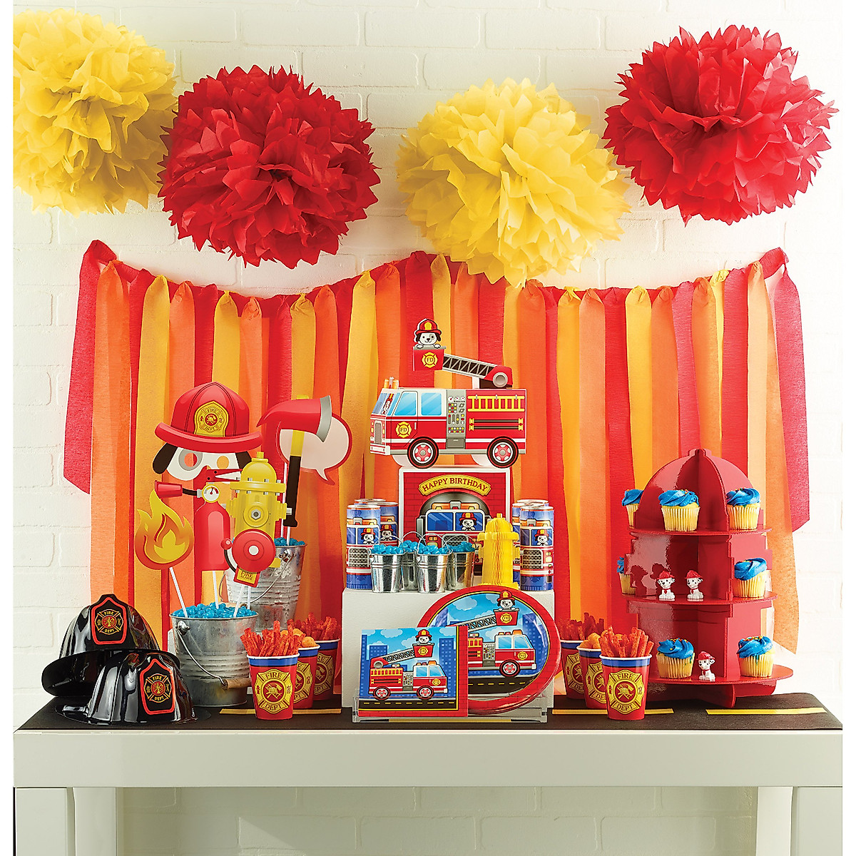 Flaming Firetruck Birthday Party Pack (Basic Bundle, 65 Pieces)