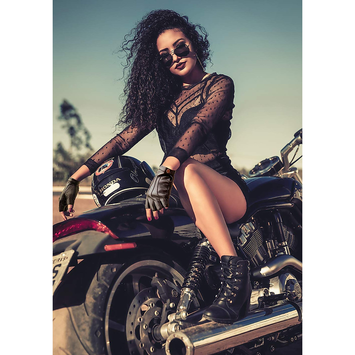 Fingerless Cosplay Gloves PU Faux Leather Outdoor Sport Half Finger Driving Glove for Men Women Teens (Fingerless, M)