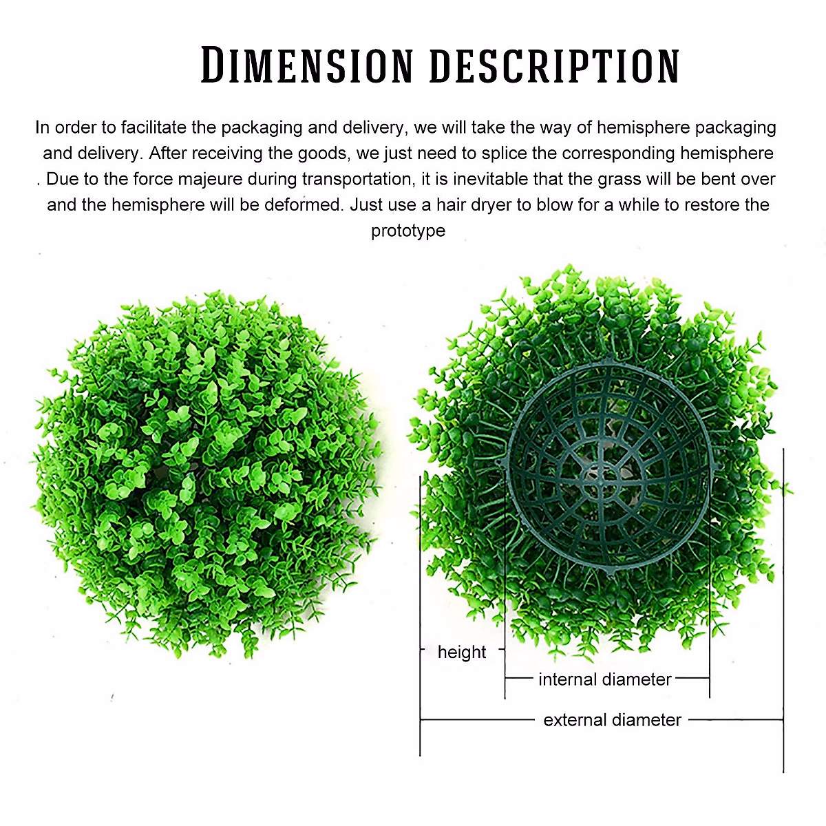 Dolloress 15 inch Artificial Plant Topiary Ball Garden Decorative Balls for Backyard, Balcony,Garden, Wedding and Home Décor,Green