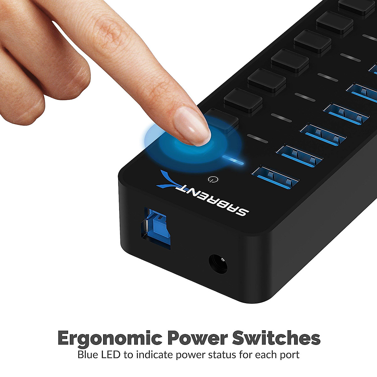 10 Port 60W USB 3.0 Hub with Individual Power Switches and LEDs Includes 60W 12V/5A Power Adapter+Mini Travel USB Optical Mouse with Retractable Cable for Computers and laptops | Mac & PC Compatible