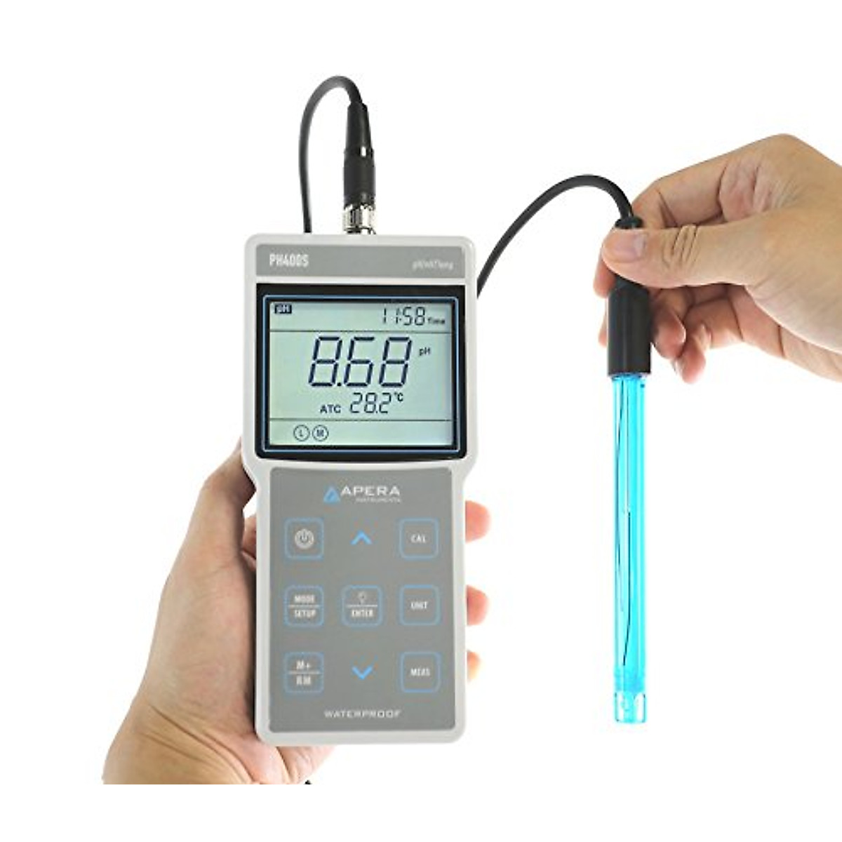 Apera Instruments AI421 PH400S Portable Ph Meter Kit, 0.01 Ph Accuracy, -2.00 to 19.99 pH Range, GLP Data Management (500 Groups of Data Storage), USB Data Output, 1.3" Height, 3.4" Wide, 7" Length
