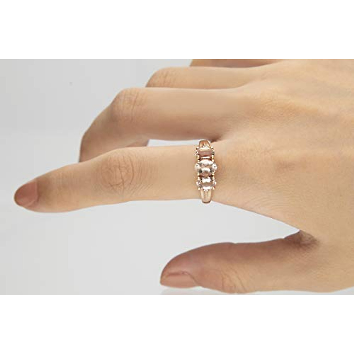 Gin & Grace 10K Rose Gold Pink Natural Morganite Diamond 3 Stone Engagement Promise Propose Promise Ring for Women