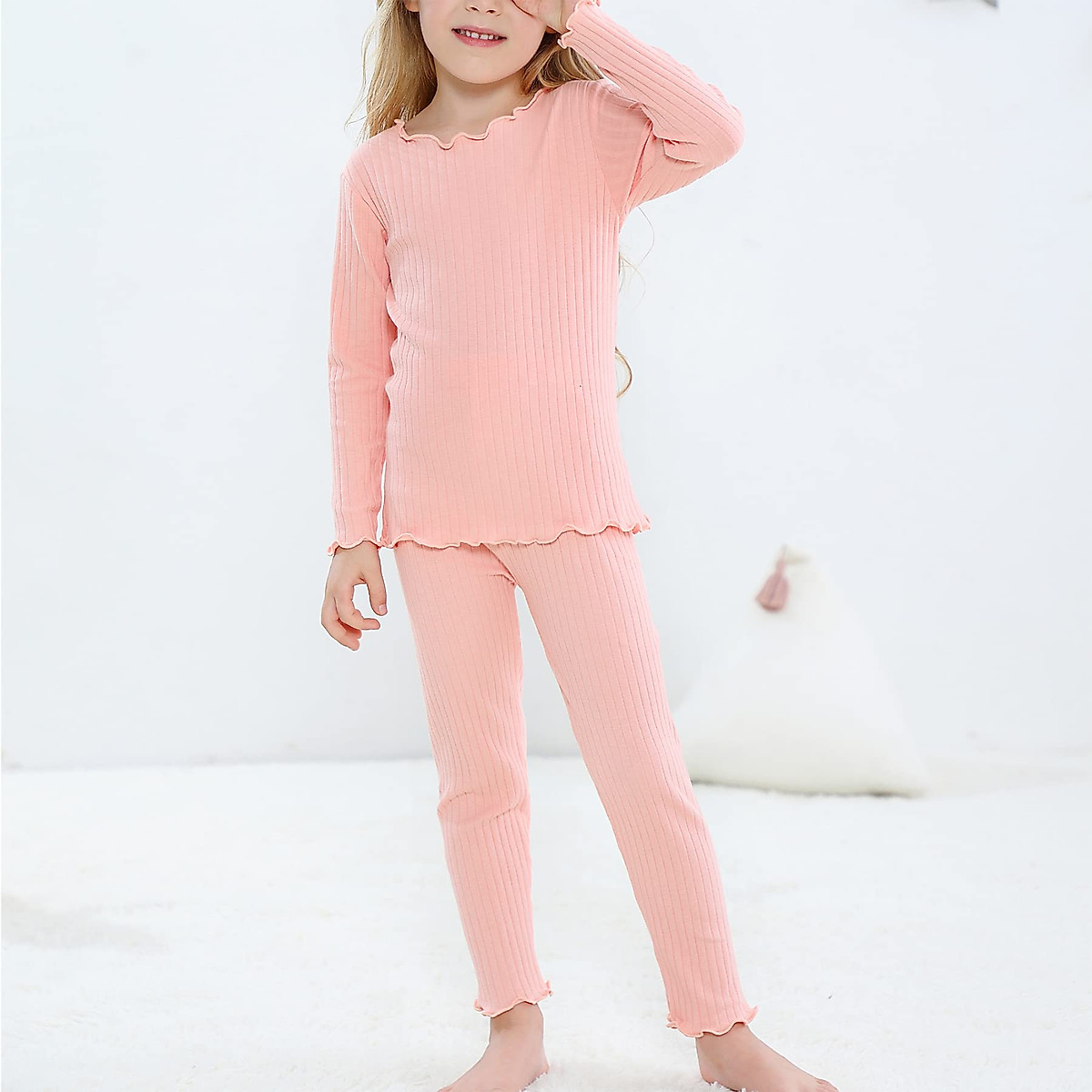 Zando Kids Child Boys Girls Thermal Underwear Cold Weather Gear Kids Base Layer Toddler Thermal Set Two Piece Winter Long Johns Toddler Snow Shirt and Pants Light Pink XX-Large