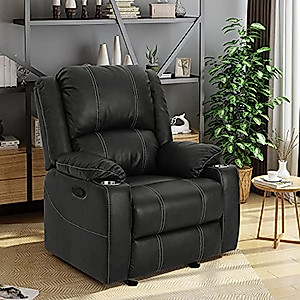 Great Deal Furniture Sophia Traditional Black Leather Recliner with Steel Cup Holders