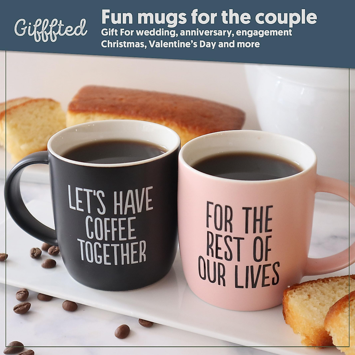 Triple Gifffted Let's Have Coffee Together Coffee Mug Set, Engagement Wedding Gifts for Couple, Bride and Groom Newlywed Bridal Shower, His and Hers, Mr and Mrs, Christmas, Valentine’s, Ceramic 380ML