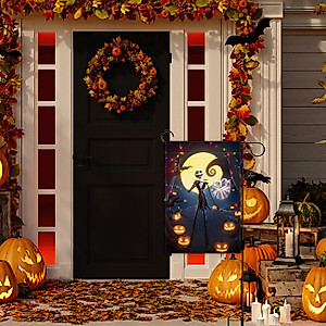 Vohado Nightmare Before Christmas Garden Flag Zero and Jack Skellington Birthday Party Decoration Halloween Pumpkin Double Sized Yard Sign Outdoor Decor