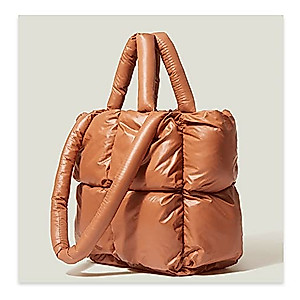 Angryapple Large Puffer Tote Bag,Soft Small Square Filled One Shoulder Portable Women's Bag,Winter Soft Bag (brown)